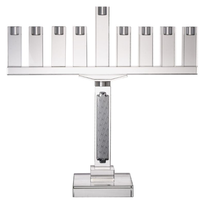Glass Menorah - Clear with Silver